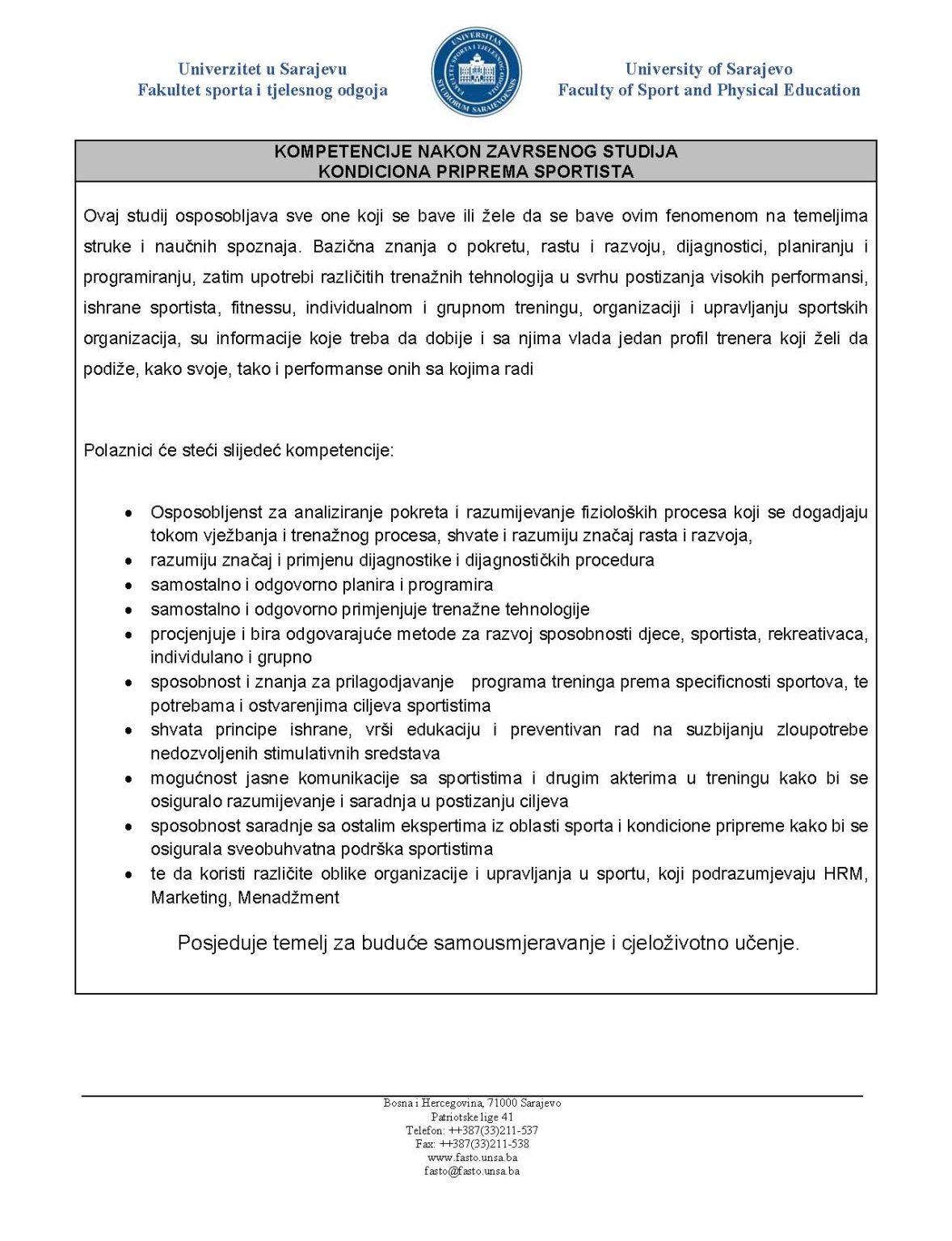 Kondiciona priprema - Fakultet sporta i tjelesnog odgoja