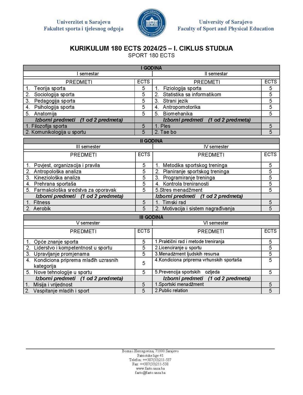Sport - Fakultet sporta i tjelesnog odgoja
